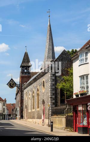 St Michael in Lewes Church, tower, and projecting clock in High Street ...