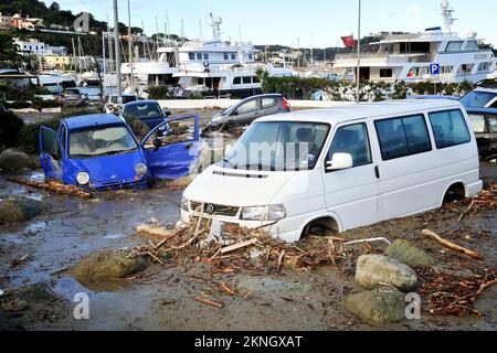 Ischia, Italy. 27th Nov, 2022. Cars destroyed on the beach after the ...