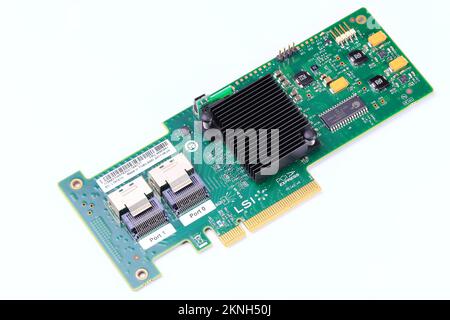 Disk array controller card( Raid ) with with double mini sas connector isolate on a white ...