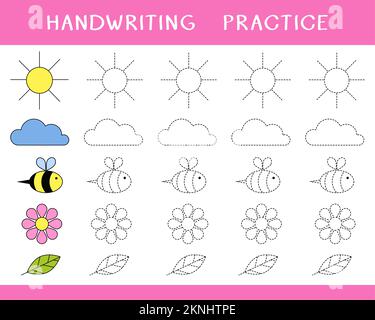 Handwriting practice worksheet. Simple educational game for kids. Cute ...