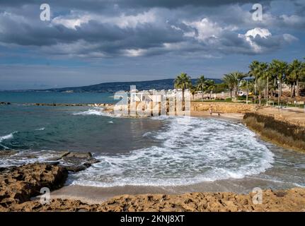 Small sandy beach at St Georges, Chloraka, Paphos, Cyprus Stock Photo ...