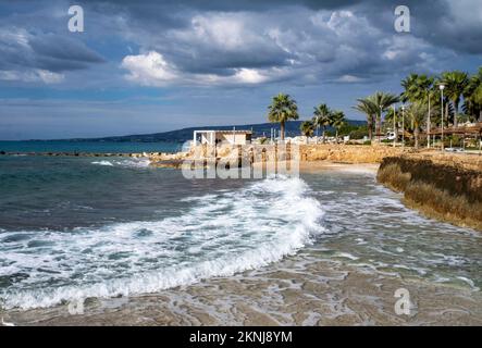 Small sandy beach at St Georges, Chloraka, Paphos, Cyprus Stock Photo ...