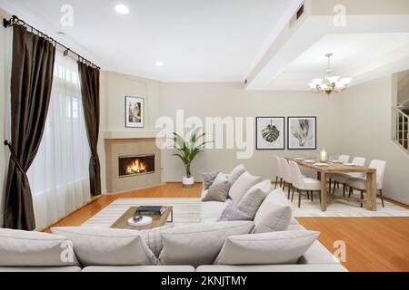 3d rendering of modern cozy house with garage and garden. Cool winter ...