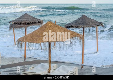 Rough seas during a storm, seen from Fuengirola beach, Costa del Sol ...
