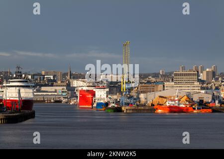 Aberdeen Scotland harbour area view over Pocra Quay Old Roundhouse rows ...