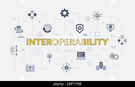 interoperability concept with icon set template banner with modern blue ...