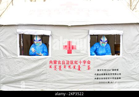 HOHHOT, CHINA - NOVEMBER 28, 2022 - Medical workers prepare nucleic ...