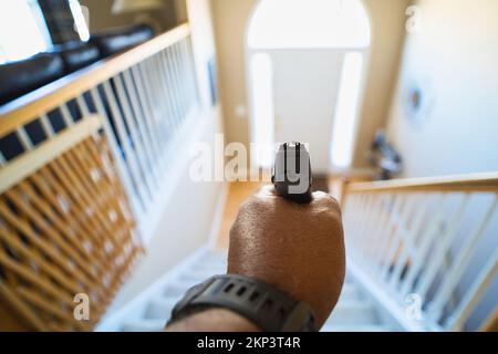Prevent home invasion home protection with grey black hand gun Stock ...