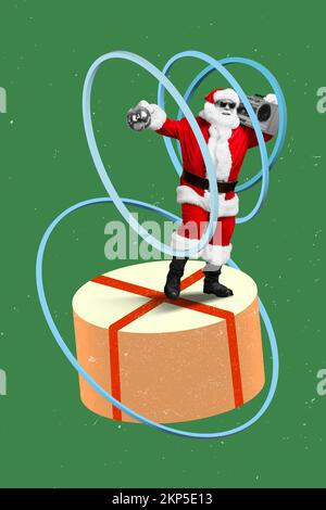 Creative collage image of santa claus grandfather climb ladder hold ...