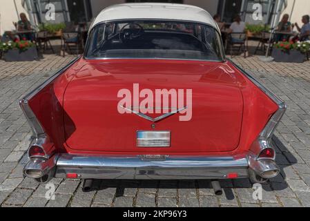 Rear view, Chevrolet Bel Air, built in 1957, fifties, classic American ...