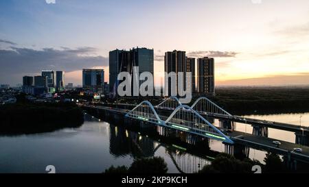 Aerial view of Pantai Indah Kapuk Avenue Bridge Jakarta. a Largest ...