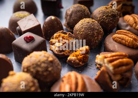 High angle shot of some fresh and delicious cherries and some leaves on ...