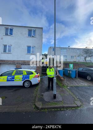 The scene in Wildmill, Bridgend, South Wales after three people were ...