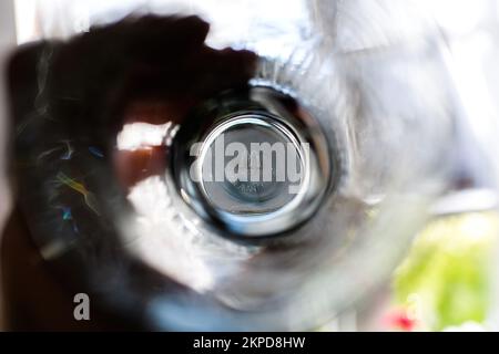 Bottom POV view male person driver open door of 4x4 awd suv vehicle on ...