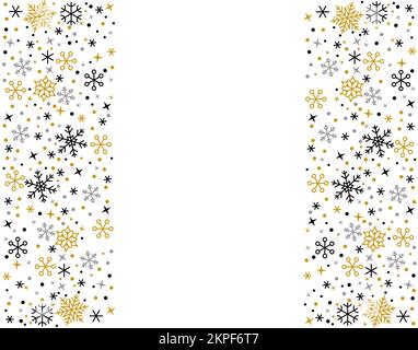 Snowflake black gold silver linear border. Merry Christmas and Happy ...