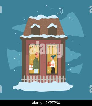 Building covered with snow, winter season vector Stock Vector Image ...