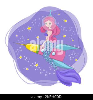 SPACE MERMAID Long Haired Princess Girl In Spacesuit Next To Saturn On ...