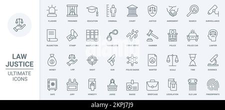 Legal system badges and symbols, documents for agreement and judgment ...