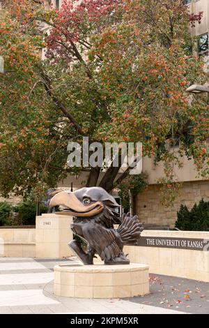 LAWRENCE, KS, USA - NOVEMBER 2, 2022: Student flag and motto on the ...