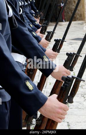 Petty officers of the Italian Navy lined up with musket. Taranto ...