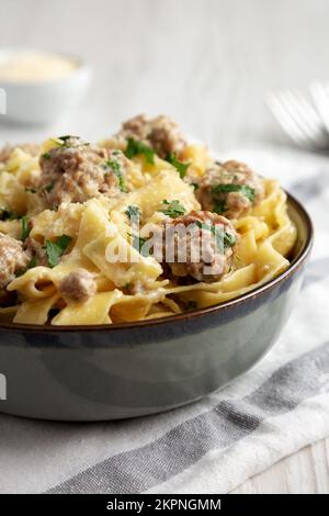 Homemade One-Pot Swedish Meatball Pasta in a Bowl, side view Stock ...
