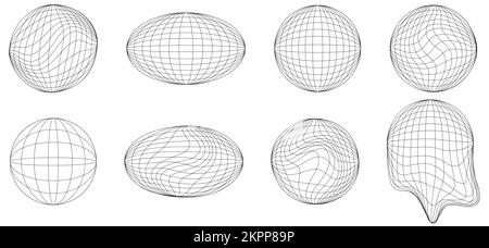 Set of retrofuturistic design elements. Collection of perspective grids, tunnels in cyberpunk ...
