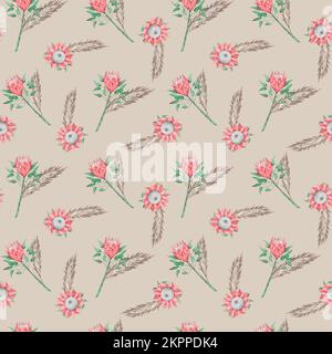 Seamless pattern with watercolor protea flowers Stock Photo - Alamy
