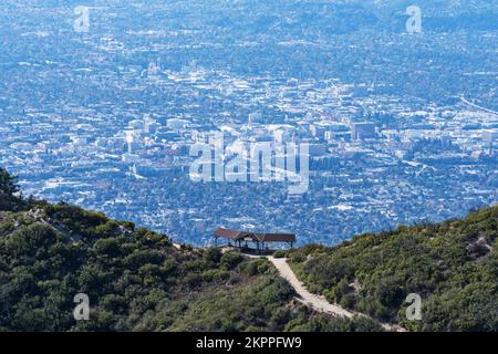 Aerial view of the Pasadena area and San Gabriel Mountains at Los ...