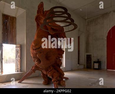 Main hall with artwork by Javier Marin. Plantel Matilde, Merida, Mexico ...