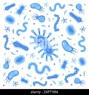 Different bacteria, pathogenic microorganisms, set. Bacteria and germs, microorganisms disease ...