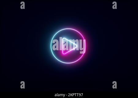 neon media player button, 3d render, panoramic layout Stock Photo - Alamy