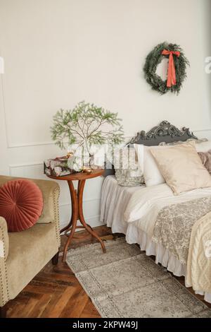 A bedside table with a gift box on it Stock Photo - Alamy