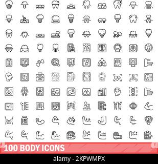 100 body icons set. Outline illustration of 100 body icons vector set ...