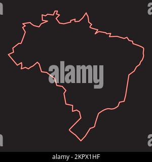 Neon map of brazil red color vector illustration image flat style light ...