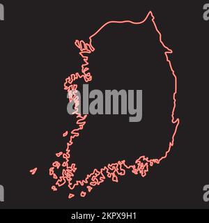 Neon map of south korea red color vector illustration image flat style ...