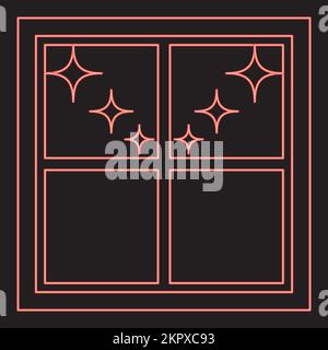 Neon window overlooking the night stars red color vector illustration ...