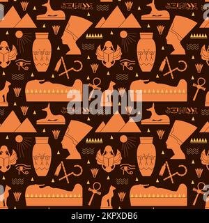 Ancient Egypt seamless pattern. Hieroglyphic carvings on the exterior ...