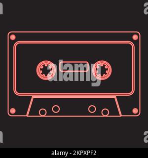 Neon retro audio cassette red color vector illustration image flat ...