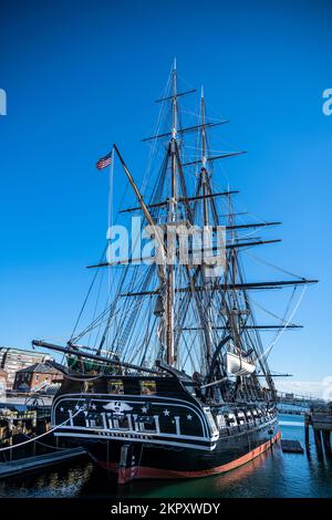 Museum ship USS Constitution, warship from 1797, in the harbor, Boston ...