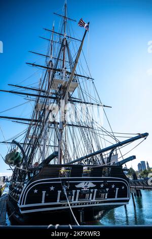 stern and port side of the USS Constitution with Boston skyline in the ...
