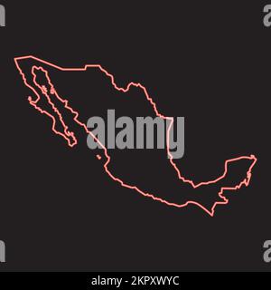 Neon map of mexico red color vector illustration image flat style light ...