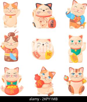 Isolated japanese neko cats. Traditional maneki cat or lucky oriental ...