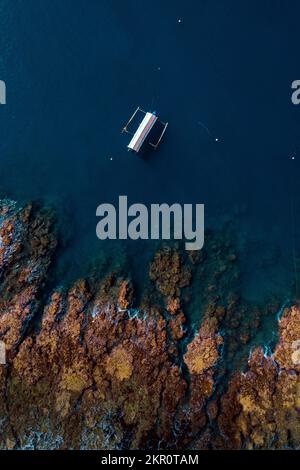 An Aerial view near the coastline of Sumatra, Indonesia shows the ...