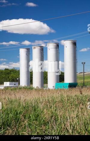 Clean gas emission stacks at waste management site, Terrebonne, Quebec ...