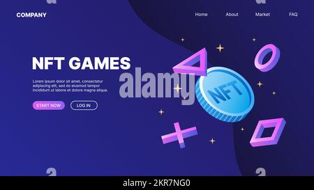 NFT Games. Flying Coin with geometric shapes. P2E Crypto Games ...