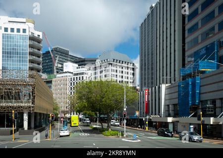Lambton Quay, main shopping street in Wellington, North island, New ...