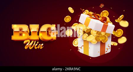 Gift box with coin explosion. Big win concept. Vector illustration ...