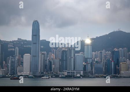 cityscape of Victoria Harbour between Hong Kong island and Kowloon from ...