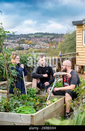 YMCA residents in the community garden at YMCA Exeter UK Stock Photo ...