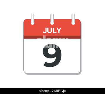 Icon calendar day - 9 July. 9th days of the month, vector illustration ...